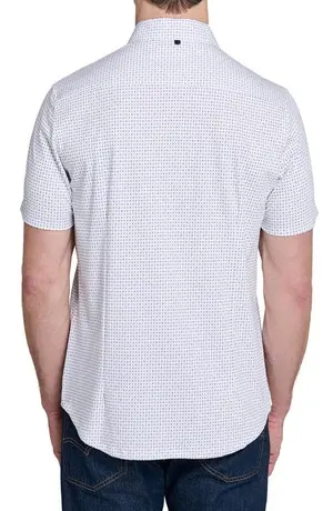 W.R.K Slim Fit Micro Diamond Reworked Short Sleeve Button-down Shirt - White