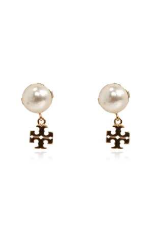 Tory Burch Earrings With Glass Pearl - Cream