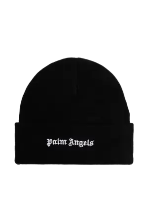Palm Angels Cotton Beanie With Embroidered Logo - Black