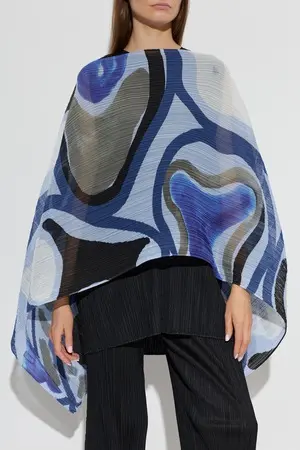 Issey Miyake Printed Pleated Top - Blue