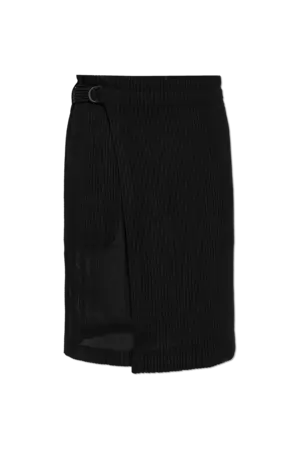 Issey Miyake Pleated Wrap Skirt With D-ring Buckle - Black