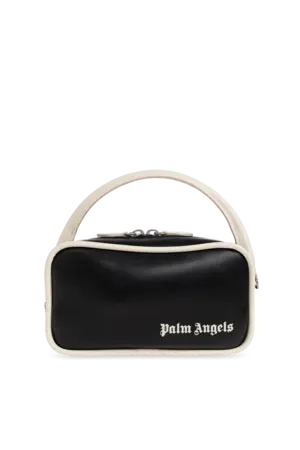 Palm Angels Leather Top Handle Bag With Logo Detail - Black
