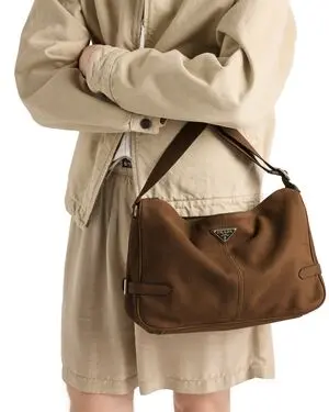 Prada Nubuck Leather Shoulder Bag - Brown