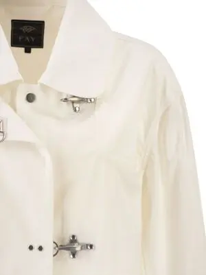 FAY Cropped Technical Cotton Jacket With Signature Hook Fastening