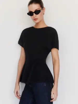 REFORMATION Anna Alpaca Peplum Sweater Top - Black