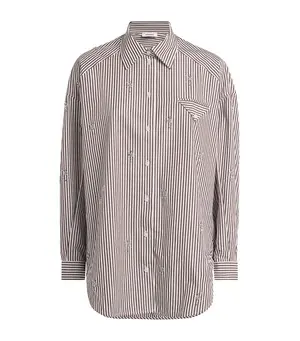 Sandro Cotton Stripe Embellished Shirt - Brown