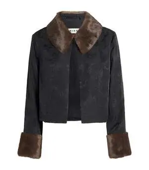 Rixo Faux Fur-trimmed Jacquard Luanne Jacket - Black