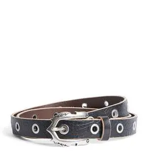 MOLEBO Leather Eyelet Western Belt - Black