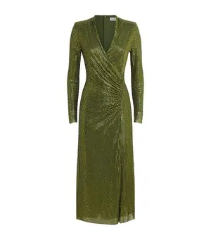SELF-PORTRAIT Rhinestone-detail Midi Dress - Green
