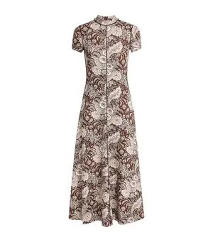 ME+EM Jersey Botanical Print Midi Dress - Brown