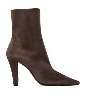 Saint Laurent Suede Jill Ankle Boots 95 - Brown