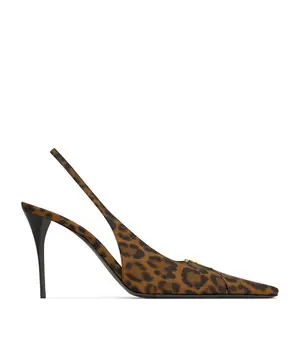 Saint Laurent Leopard Print Babylone Slingback Pumps 90 - Brown