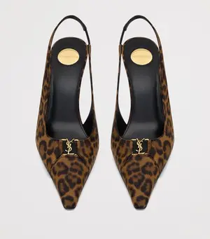 Saint Laurent Leopard Print Babylone Slingback Pumps 90