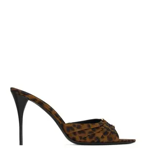Saint Laurent Leopard Print Leather Babylone Sandals 90 - Brown