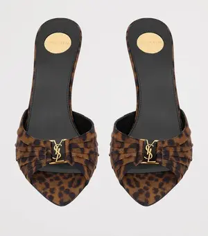Saint Laurent Leopard Print Leather Babylone Sandals 90