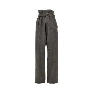 Etro Check Wool Pants With Belt - Gray