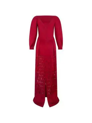 Alberta Ferretti Laser-cut Long-sleeved Flared Maxi Dress