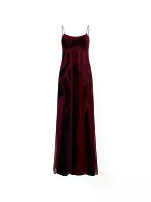 Alberta Ferretti Velvet-effect Panelled Flared Maxi Dress - Red