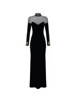 Elisabetta Franchi Red Carpet Dress In Velvet And Tulle Fabrics - Black
