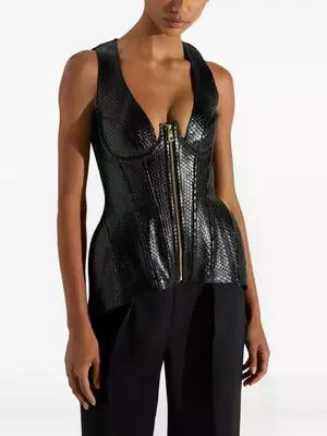 Elisabetta Franchi Nappa Leather Bustier Waistcoat - Black