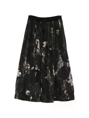 Yohji Yamamoto Abstract-print Drawstring Skirt - Black