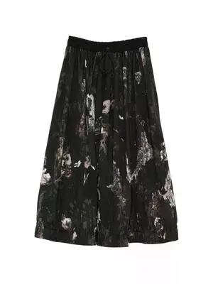 Yohji Yamamoto Abstract Print Drawstring Skirt - Black