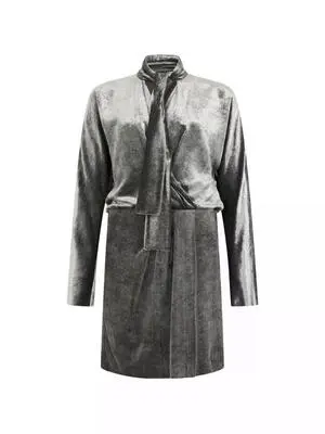 Alberta Ferretti Bow-detail Velvet Mini Dress - Grey