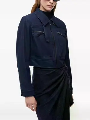 Pinko Zip-up Cropped Jacket With Classic Collar - Blue
