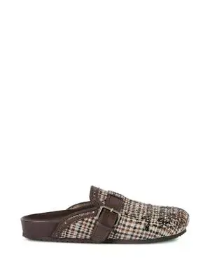Brunello Cucinelli Water-resistant Alpaca And Wool Check Slippers With Dazzling Dégradé Embroidery - Brown