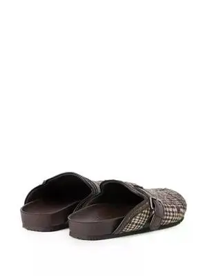 Brunello Cucinelli Water-resistant Alpaca And Wool Checked Slippers With Sequined Embroidery And Buckle Detail