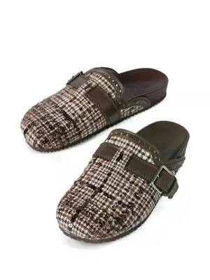 Brunello Cucinelli Water-resistant Alpaca And Wool Checked Slippers With Sequined Embroidery And Buckle Detail