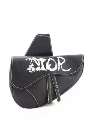 Dior Peter Doig Saddle Bag Printed Leather Medium Crossbody Bag - Black