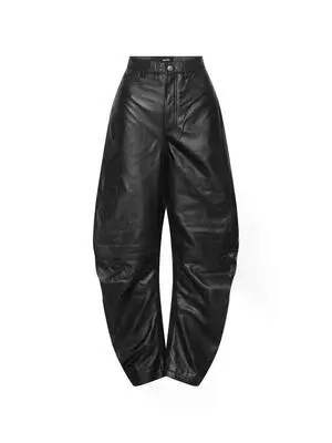 ROTATE BY BIRGER CHRISTENSEN Barrel-leg Leather Pants - Black