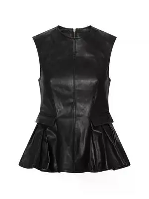 ROTATE BY BIRGER CHRISTENSEN Peplum Leather Top - Black