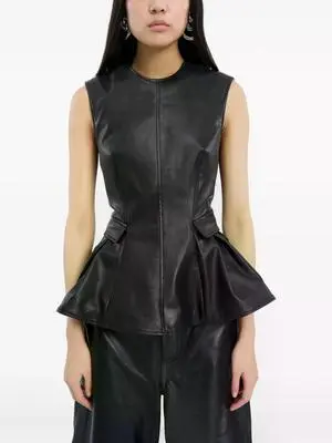 ROTATE BY BIRGER CHRISTENSEN Peplum Leather Top