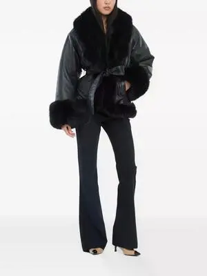 ROTATE BY BIRGER CHRISTENSEN Bonded Leather Jacket With Faux Fur Trim