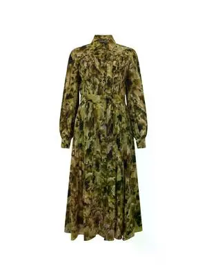 Alberta Ferretti Floral-print Pleated Maxi Shirt Dress - Green