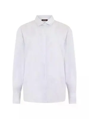 MOORER Vertical-stripe Rounded-hem Shirt - White