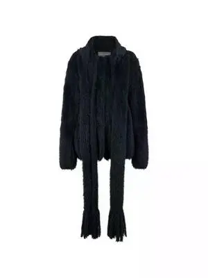 Alberta Ferretti Scarf-detail Brushed-finish Cardigan - Black