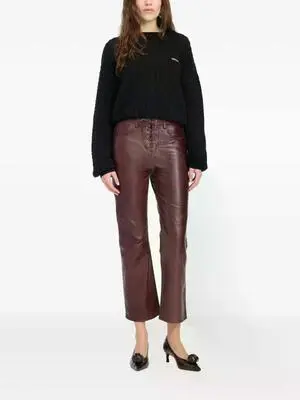 ROTATE BY BIRGER CHRISTENSEN Flared Leather Capri Pants Mahogany - Red