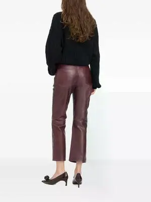ROTATE BY BIRGER CHRISTENSEN Flared Leather Capri Pants Mahogany