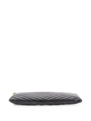 Saint Laurent Classic Monogram Wristlet Pouch Matelasse Chevron Leather Clutch Bag - Black