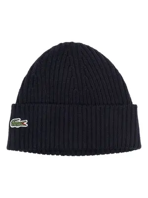 Lacoste Rib Knit Brushed Wool Beanie - Blue