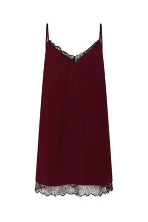 LITTLE LIES Plum Hammered Satin Slip Dress With Lace Trim