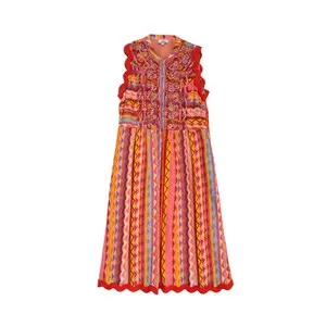 NIZA Tulum Sleeveless Embroidered Geometric Print Maxi Dress