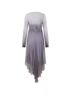 Alberta Ferretti Pleated Silk-chiffon Long-sleeved Wrap Dress
