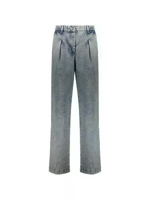 MOORER Pleated-detail Acid-wash Jeans - Blue