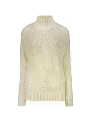MOORER Pointelle-knit High-neck Sweater - White
