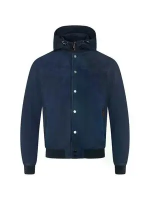 MOORER Darren Ur Hooded Button-up Leather Jacket - Blue