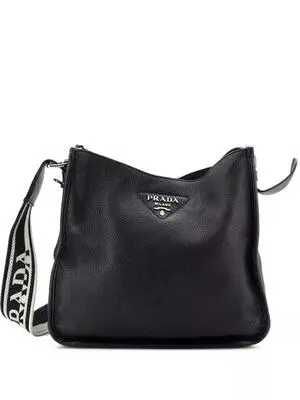 PRADA Prada Logo Strap Leather Medium Hobo Bag